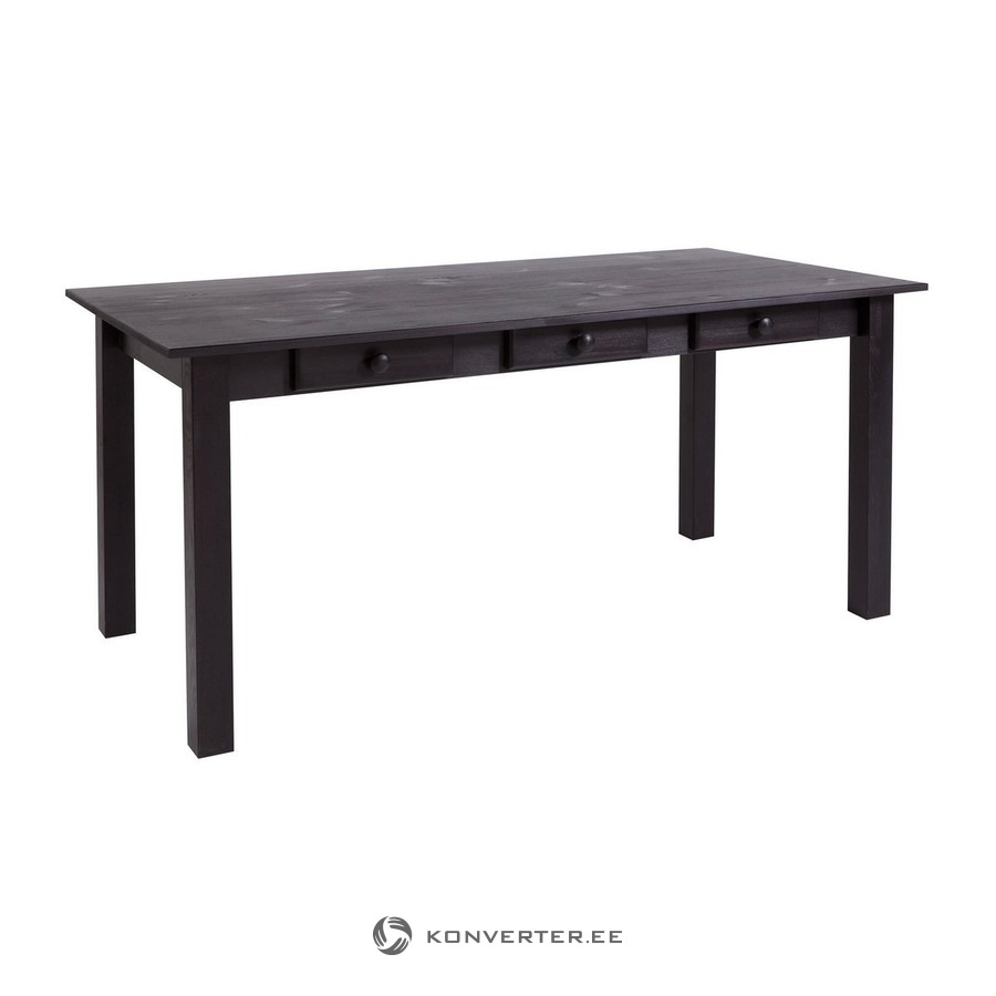 Dark brown solid wood dining table with 3 drawers (160x80) (johan ...